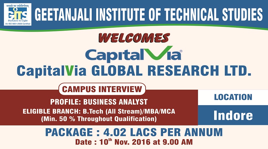 CAPITAL VIA GLOBAL RESEARCH LTD FOR CAMPUS DRIVE @ GITS - GITS