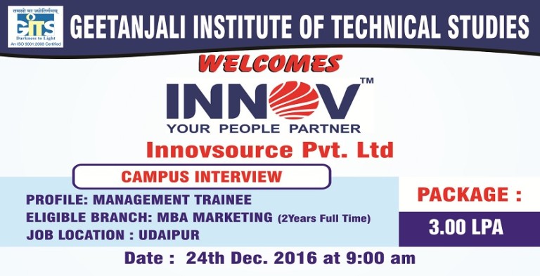 CAMPUS INTERVIEW OF INNOVSOURCE PVT. LTD. ON 24 DEC. 2016 - GITS