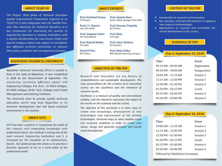 FACULTY DEVELOPMENT PROGRAMME ON RESEARCH INNOVATION IN TECHNOLOGY – GITS