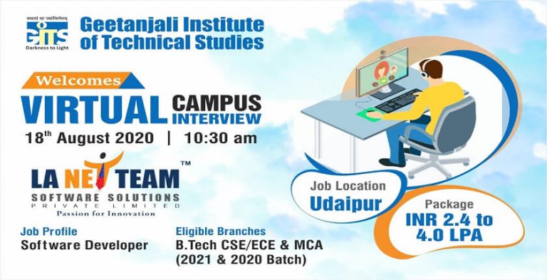 VIRTUAL CAMPUS INTERVIEW OF LANET TEAM SOFTWARE SOLUTIONS PVT. LTD. - GITS
