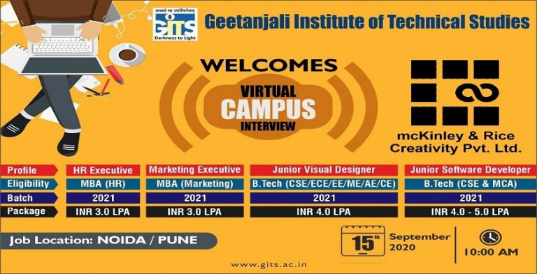 VIRTUAL CAMPUS INTERVIEW OF MCKINLEY & RICE CREATIVITY PVT. LTD. - GITS